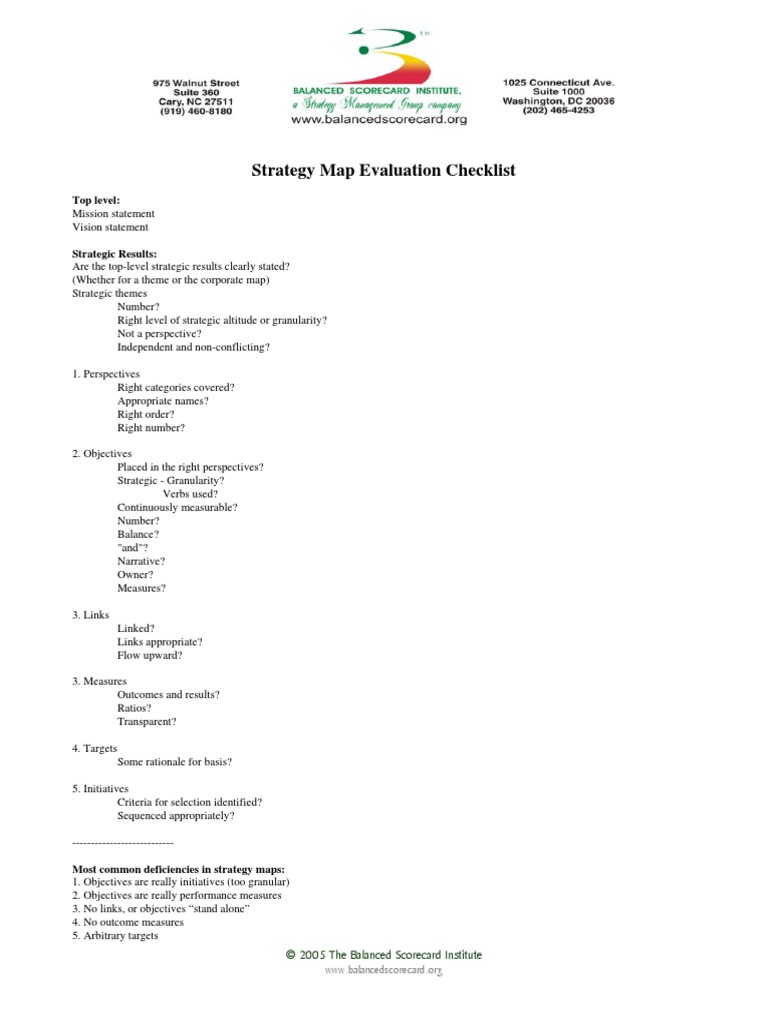 Strategy Map Evaluation Checklist | PDF