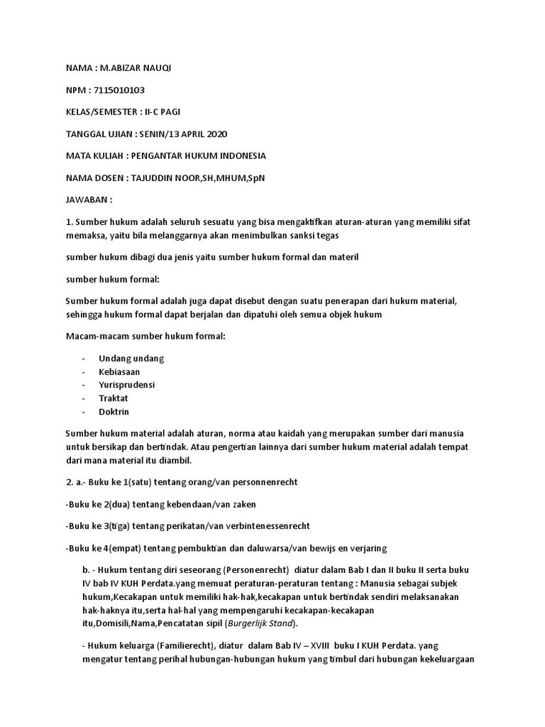 Lembar Jawaban Uts Pengantar Hukum Indonesia 2c | PDF