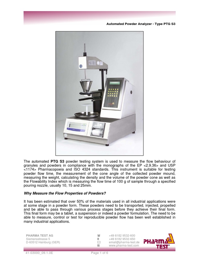 Measuring Powder Flow Properties: An Overview of the Automated PTG S3 ...