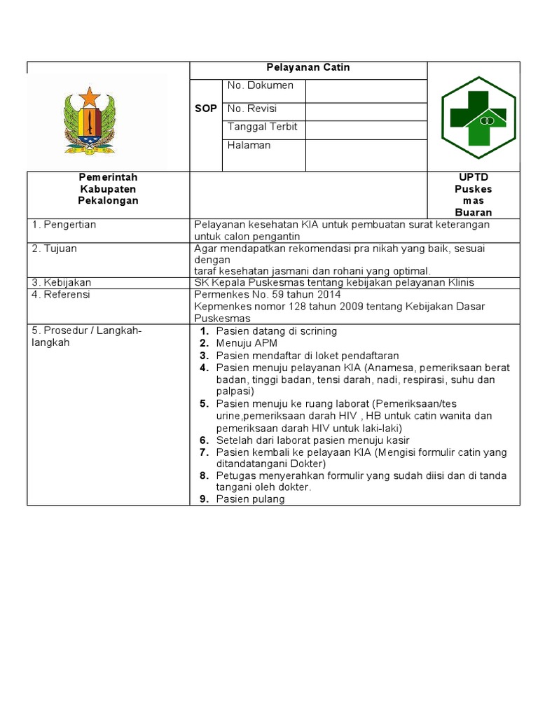 SOP Pelayanan Catin | PDF
