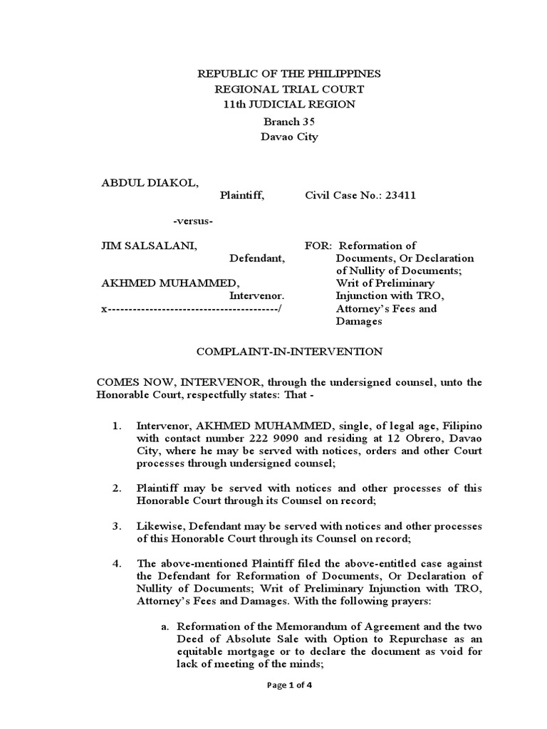 Complaint-In-Intervention (1) Assss | PDF | Deed | Injunction