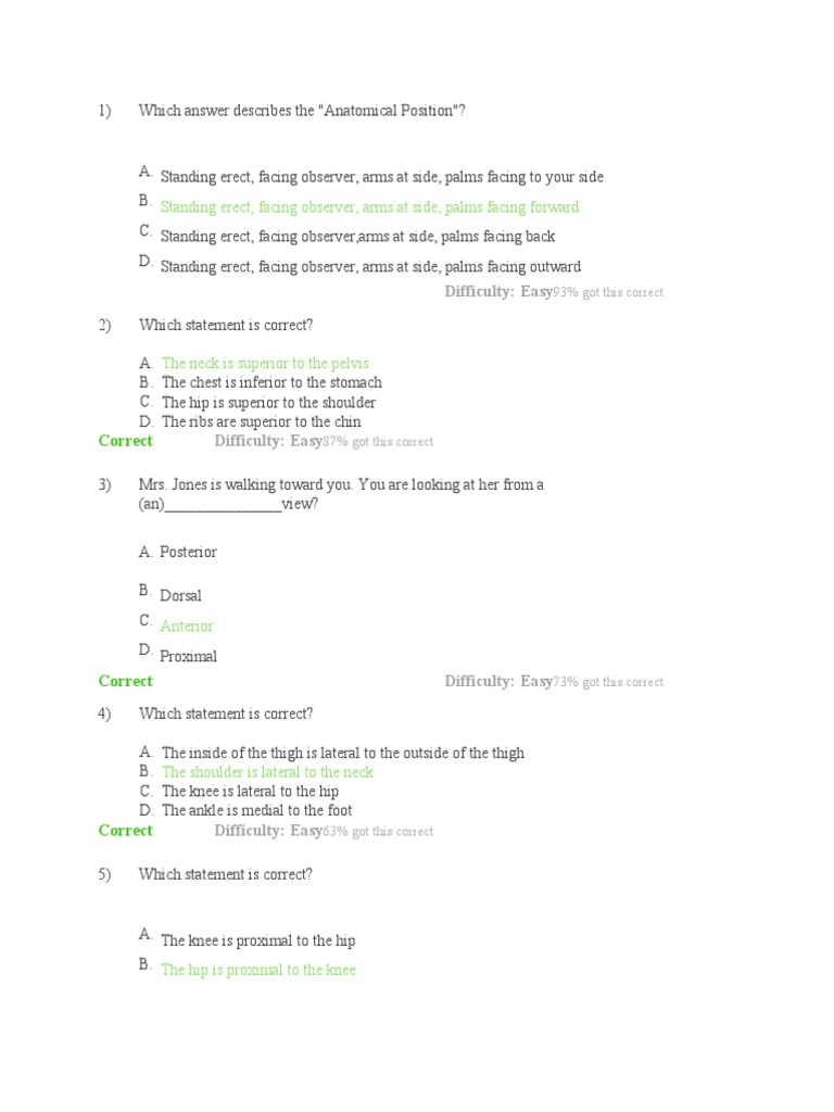 Anatomical Position Quiz | PDF | Anatomical Terms Of Motion ...