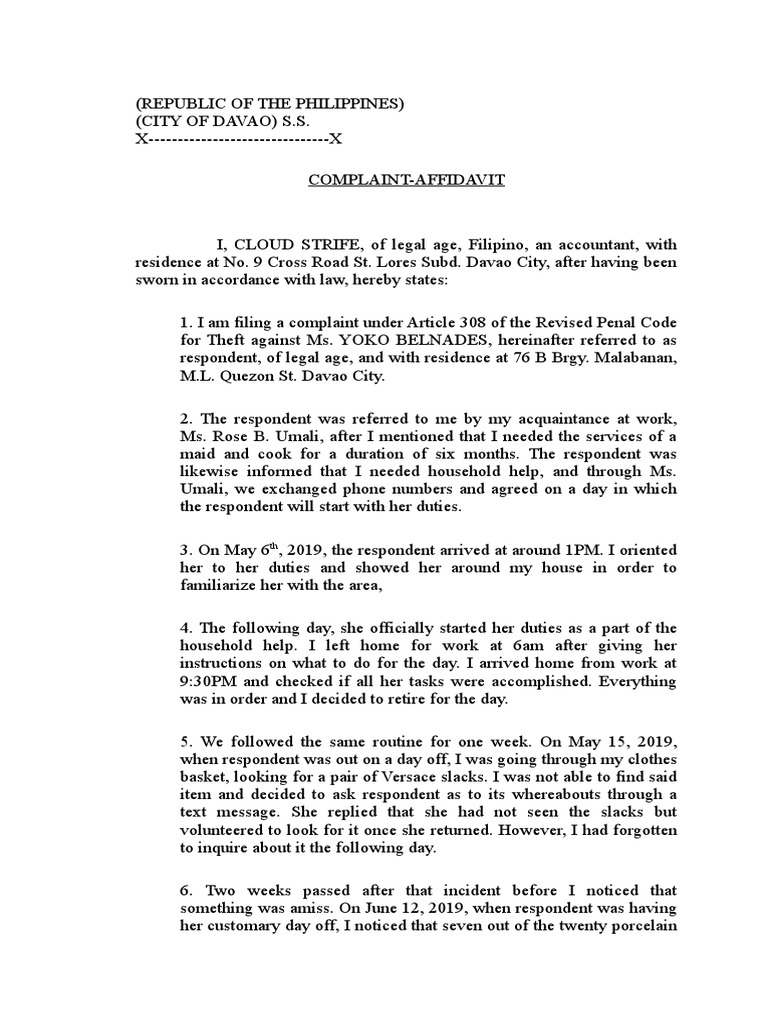 10.-Complaint-Affidavit-Qualified-Theft (1) Asss | PDF | Affidavit ...