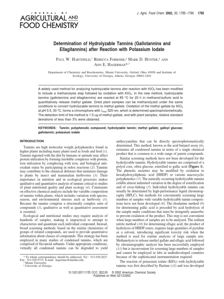 Determination of Hydrolyzable Tannins (Gallotannins and | PDF | Polyphenol | Phenolic Content In ...