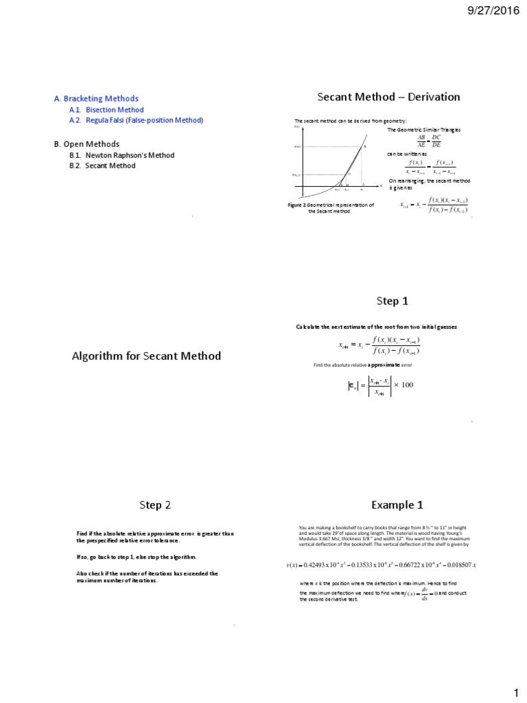 Secant Method - Derivation: A. Bracketing Methods | PDF | Mathematical Relations | Mathematical ...