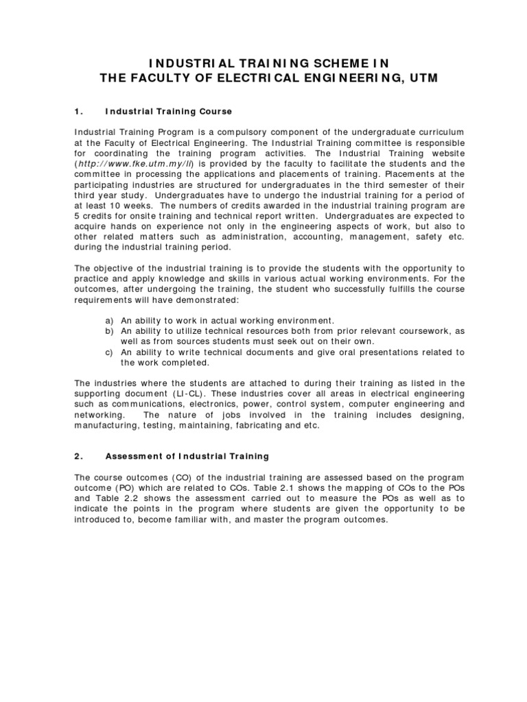 Industrial Training Scheme in The Faculty of Electrical Engineering ...