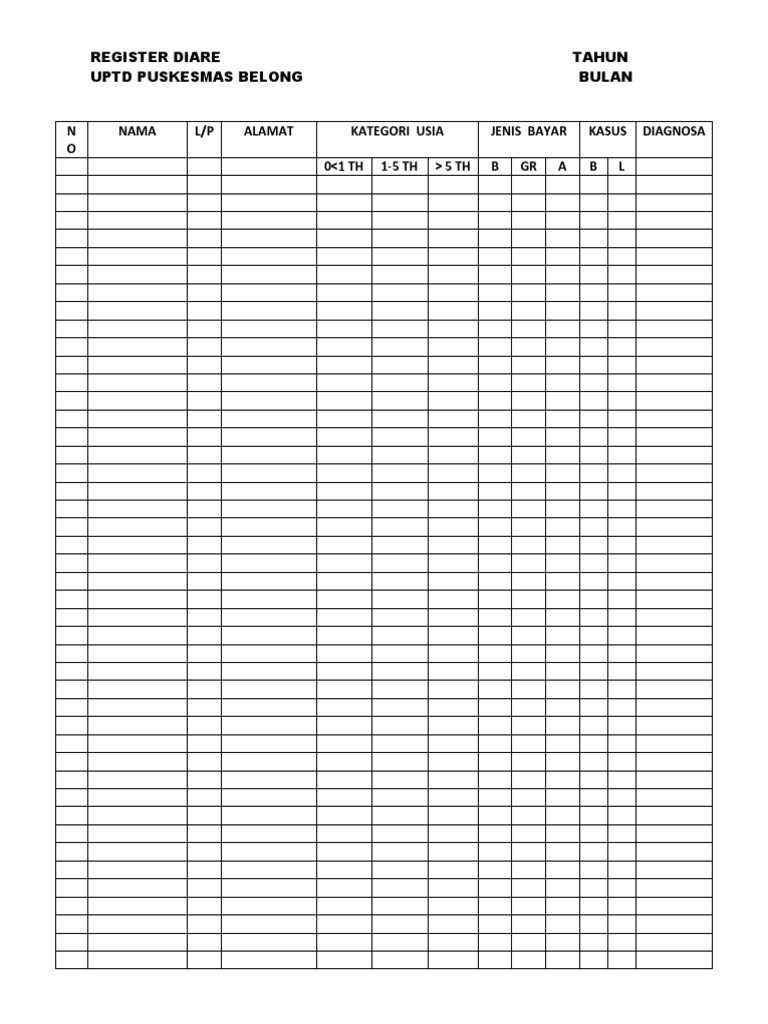 Register Kasus Diare Puskesmas Belong | PDF