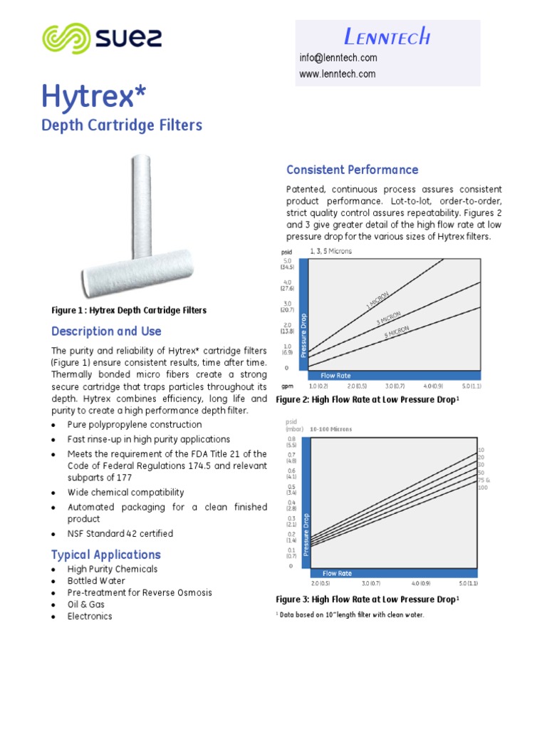 Hytrex Depth Cartridge Filters Overview | PDF | Flow Measurement ...