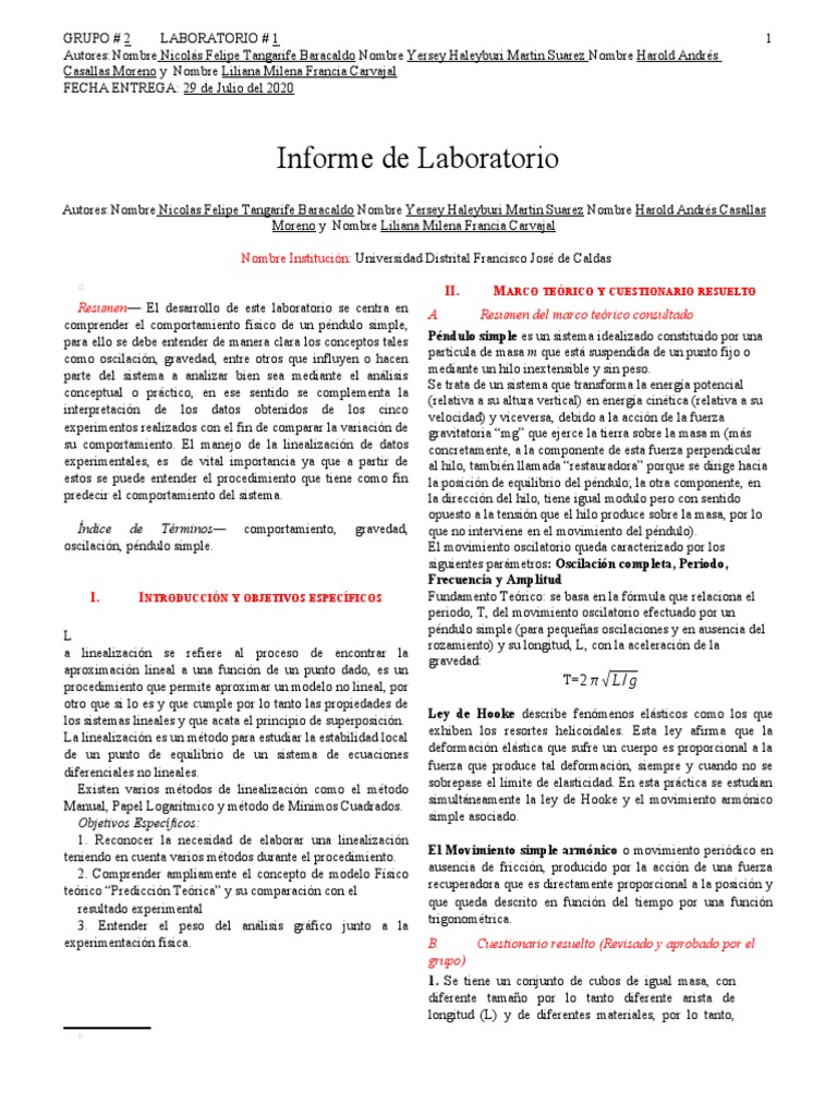 Formato Ieee Informe Laboratorio Pdf Elasticidad Física Oscilación