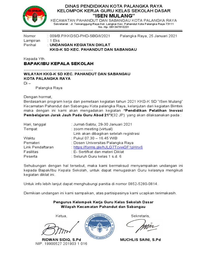 Surat Undangan Diklat KKG | PDF