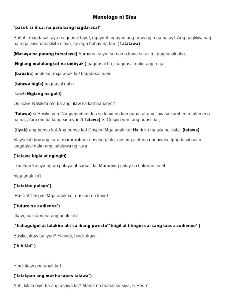 Monologo Ni Sisa | PDF