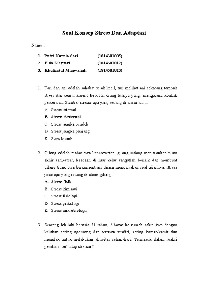 Kelompok 2 Soal Konsep Stress Dan Adaptasi | PDF | Seni & Disiplin Bahasa | Sains & Matematika