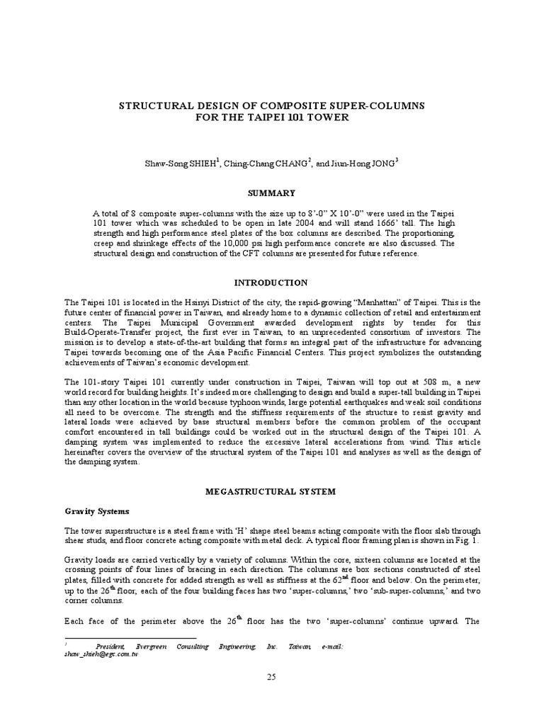 Structural Design of Composite Super-Columns For The Taipei 101 Tower ...