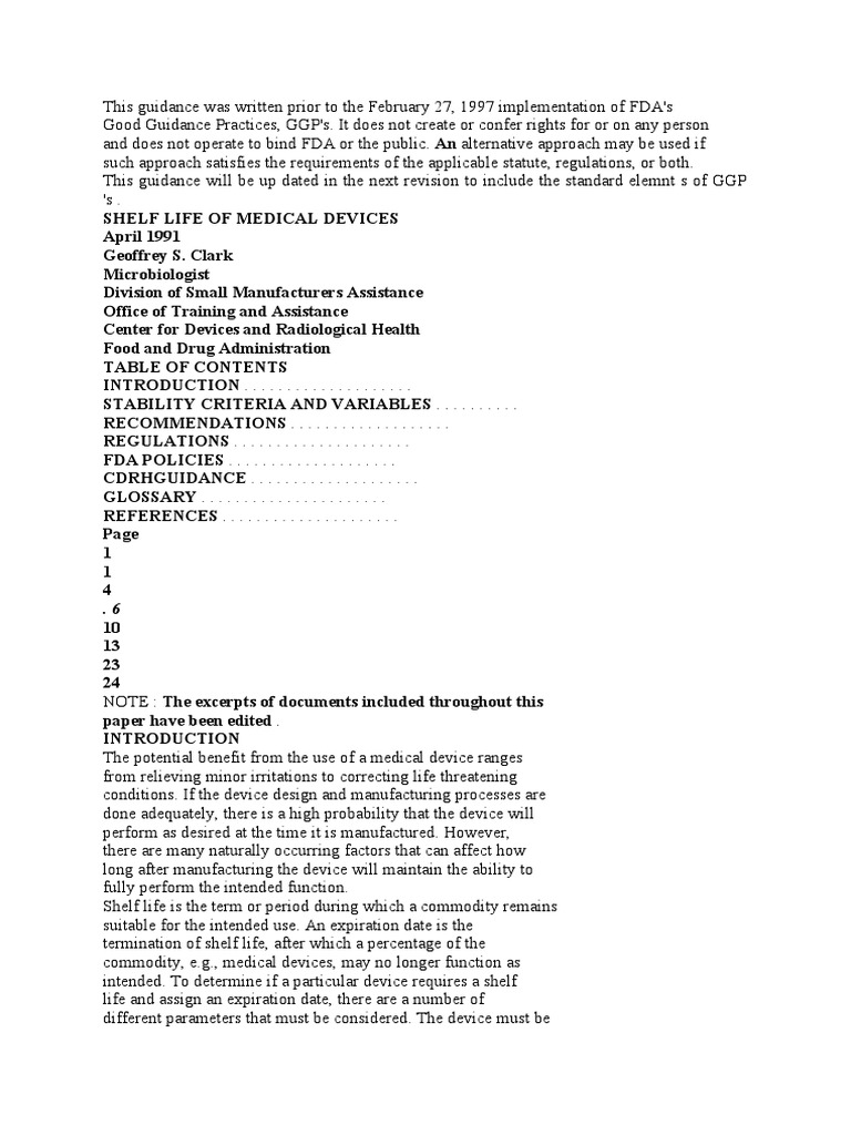 Medical Device Shelf Life Guide | PDF | Shelf Life | Federal Food