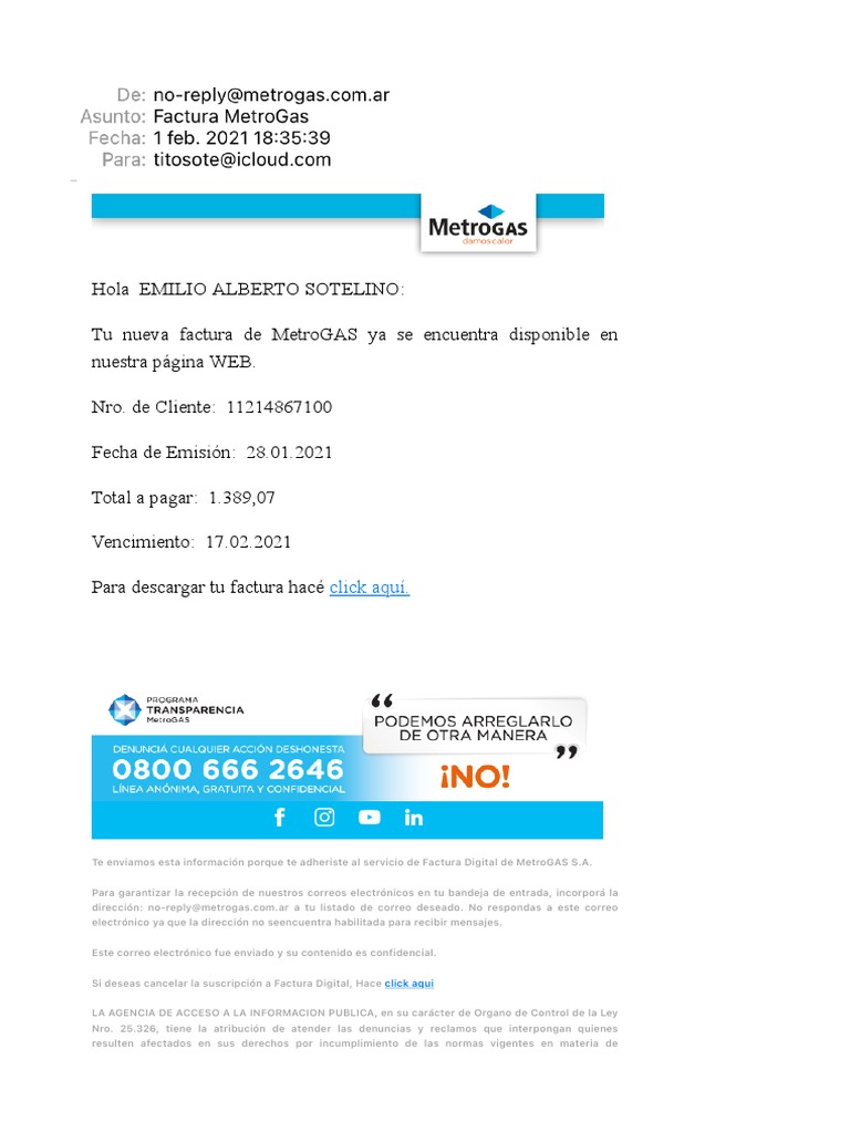 Factura MetroGas | PDF
