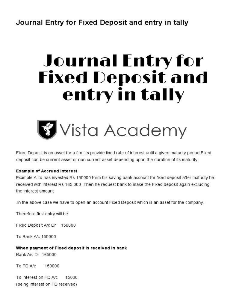 Journal Entry For Fixed Deposit and Entry in Tally - Best Tally ...