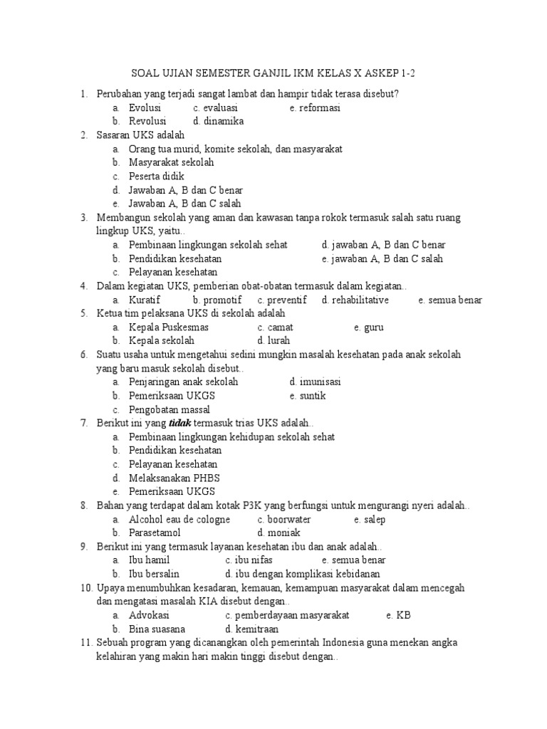 Soal Semester Ganjil Ikm Kelas X Askep 1-2 | PDF