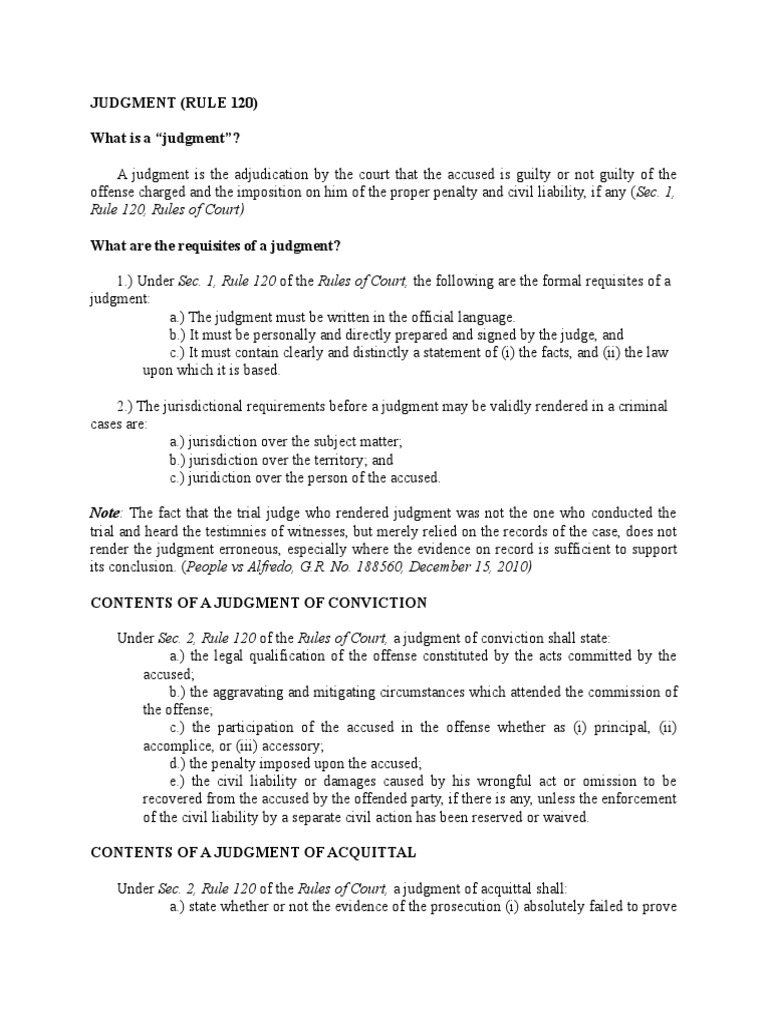 Judgment (Rule 120) What Is A "Judgment"?: Rule 120, Rules of Court ...