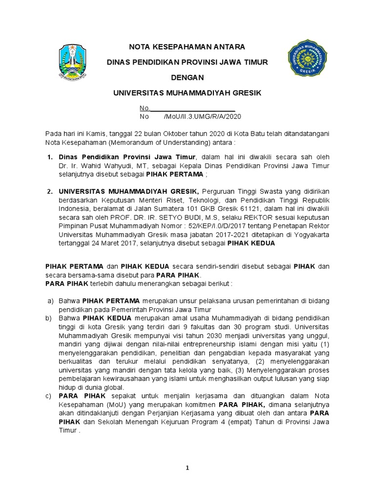 Draft MoU smk-UMG R01 | PDF