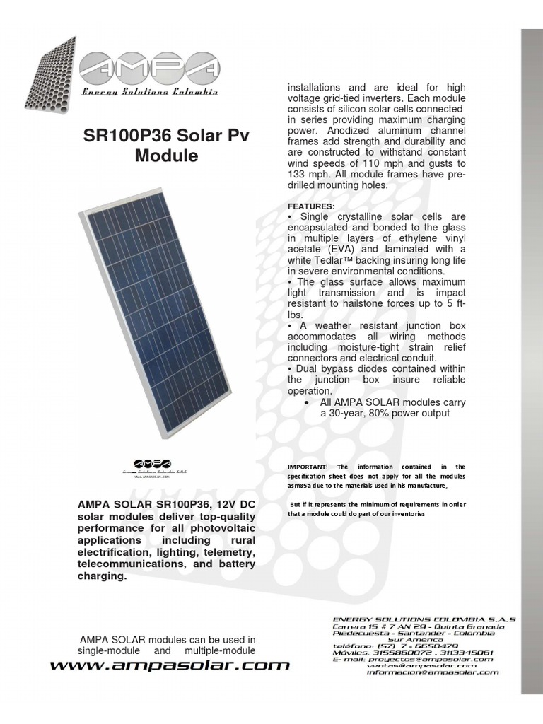 SR100-36P W 12 V DC Data Saro | PDF | Solar Panel | Photovoltaics