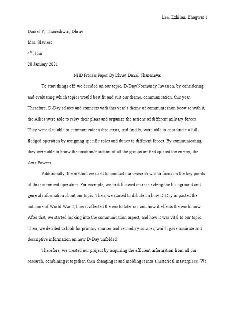 NHD 8th Grade Process Paper | PDF | Normandy Landings | World War II