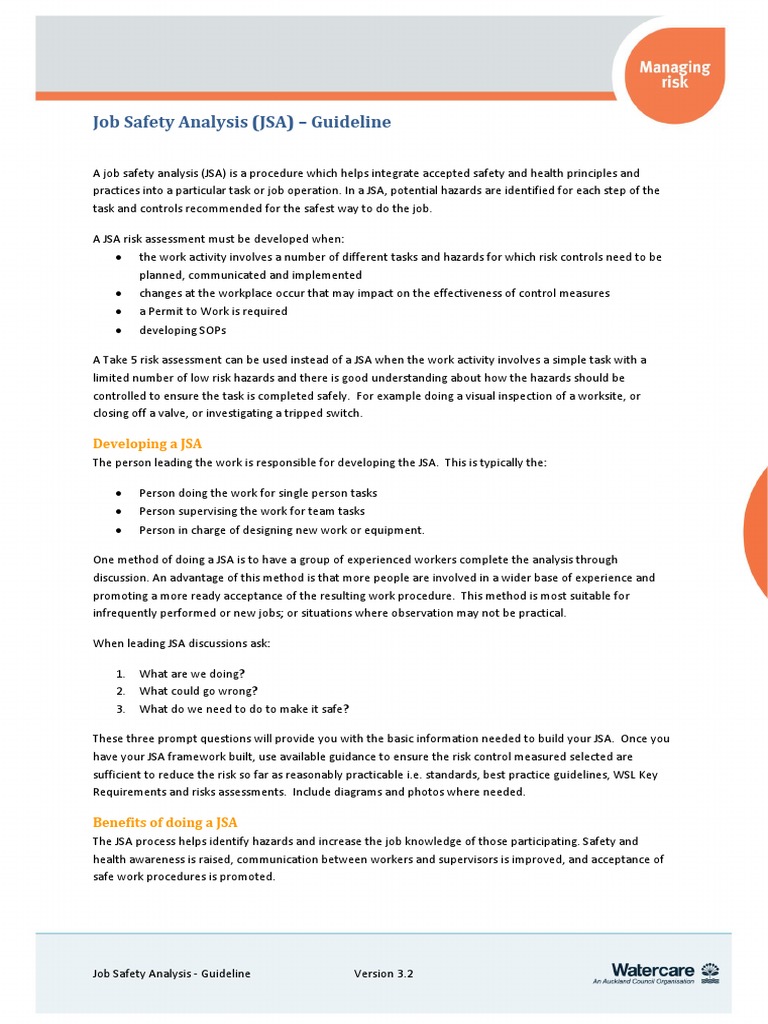 Jsa Guideline | PDF | Safety | Workplace