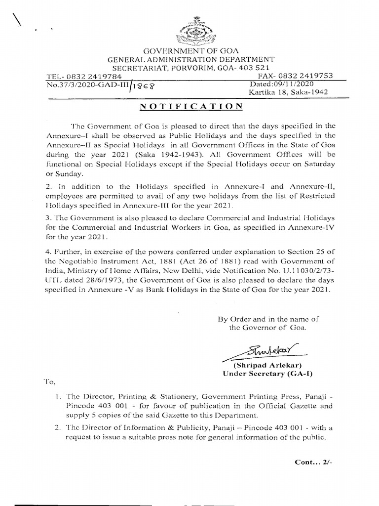 Goa Govt Holiday List 2021 PDF | PDF | Sikhism