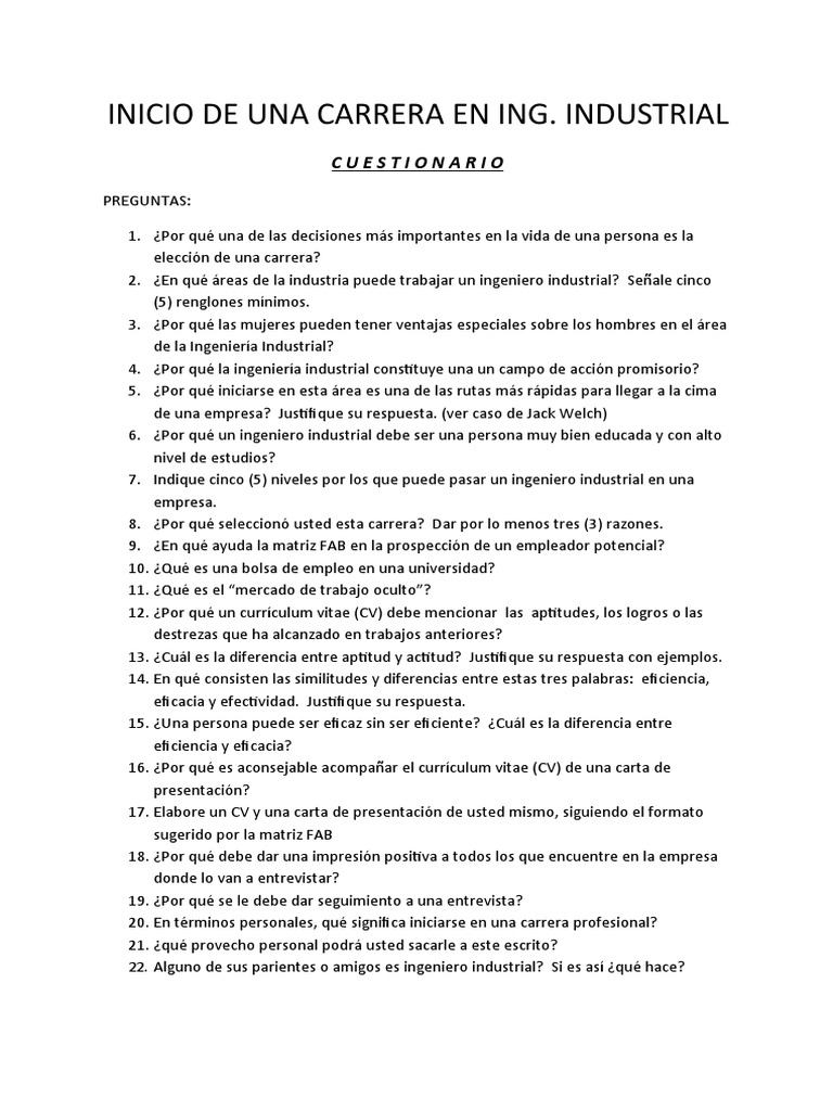Inicio de Una Carrera en Ing. Industrial | PDF | Negocios