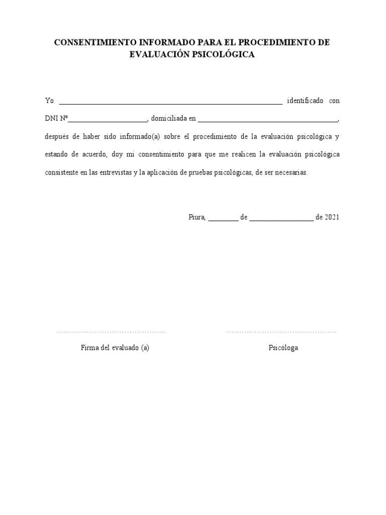 Consentimiento Informado para El Procedimiento de Evaluación ...