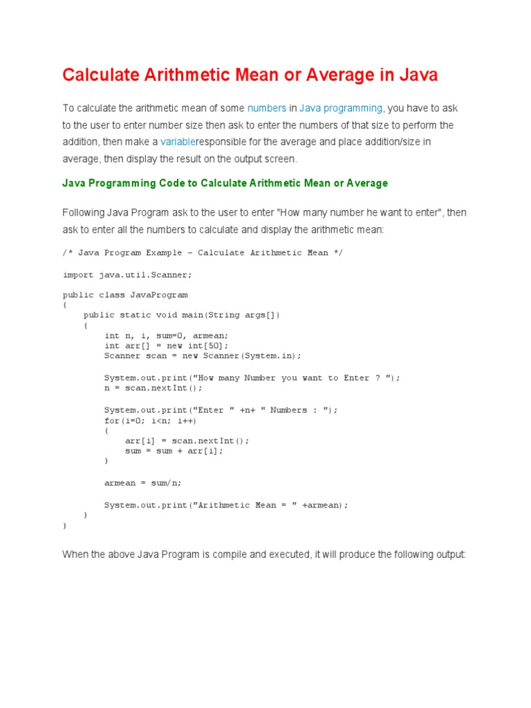 Calculate Arithmetic Mean or Average in Java | PDF
