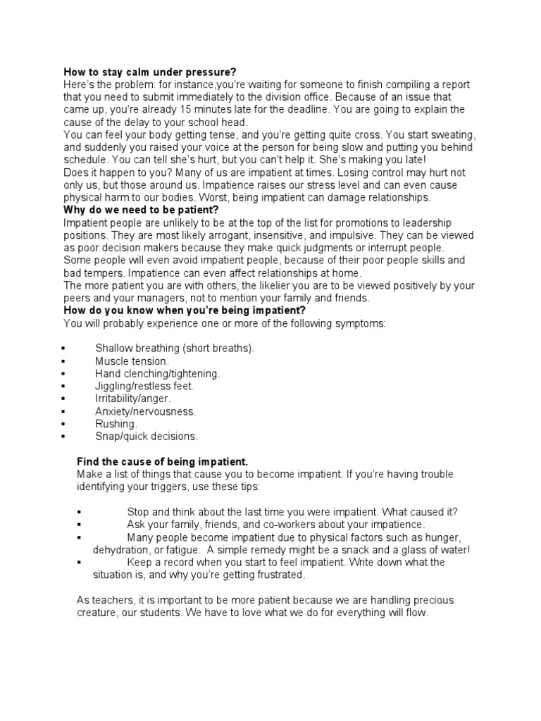 How To Stay Calm Under Pressure | PDF | Anxiety | Emotions