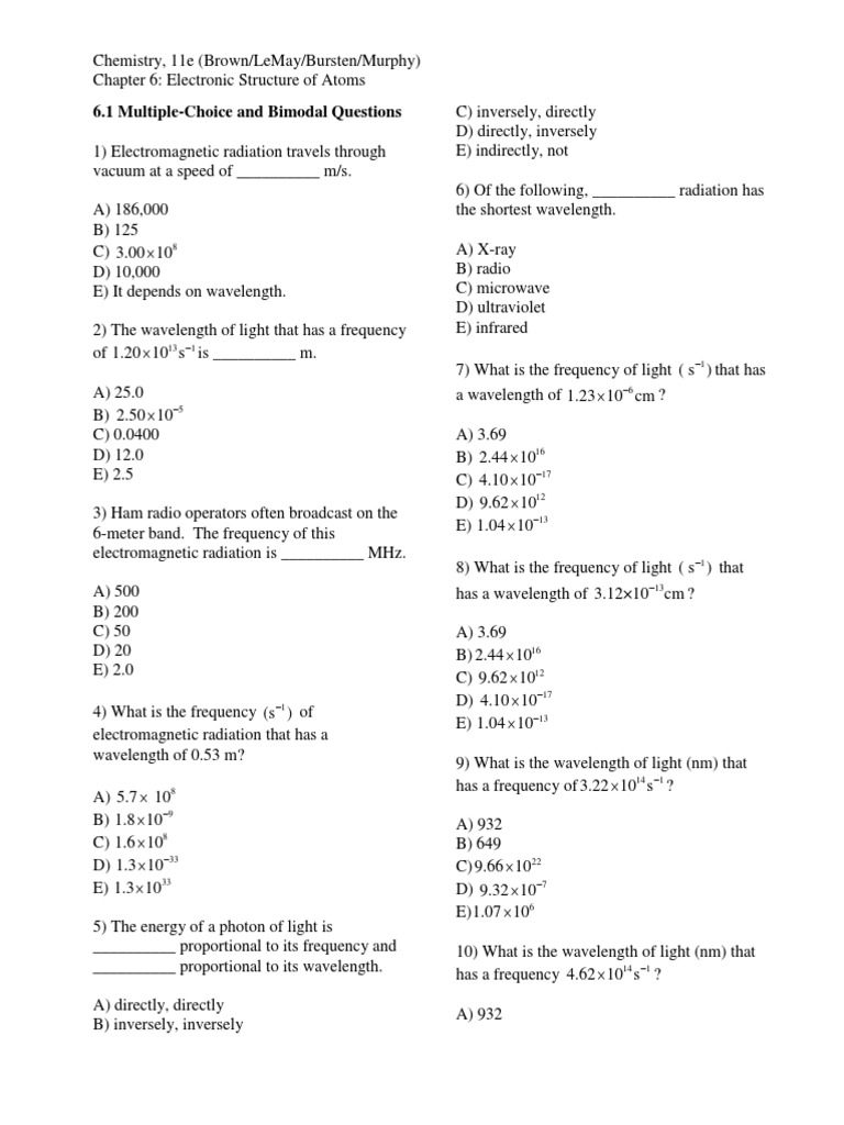 6.1 Multiple-Choice and Bimodal Questions | PDF | Electron ...