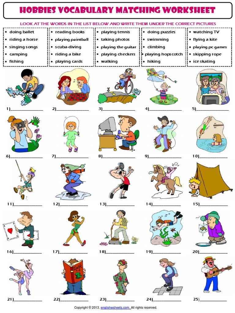 Free Time Activities and Hobbies Vocabulary Worksheet | PDF