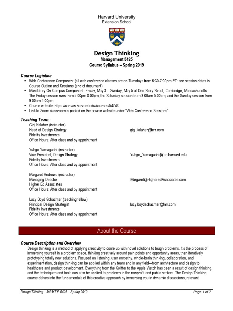 MGMT 5425 Design Thinking Syllabus Spring 2019 - 2 | PDF | Design ...