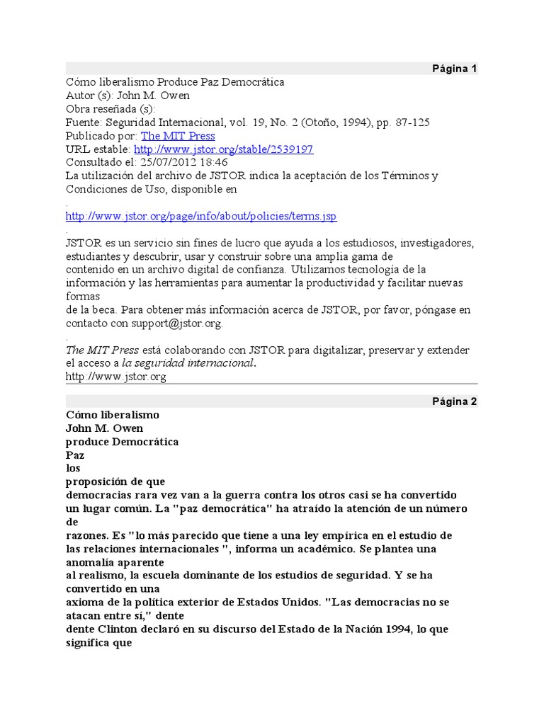 Teoria de La Paz Democratica Página 1 | PDF | Democracia liberal ...