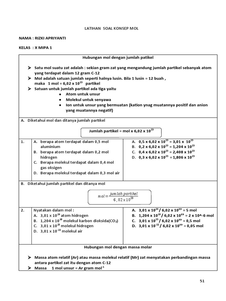Bab 6. Latihan Soal Konsepl Mol | PDF
