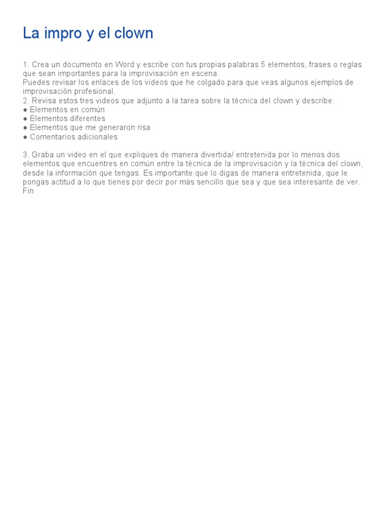 La Impro y El Clown - Ejercicio | PDF