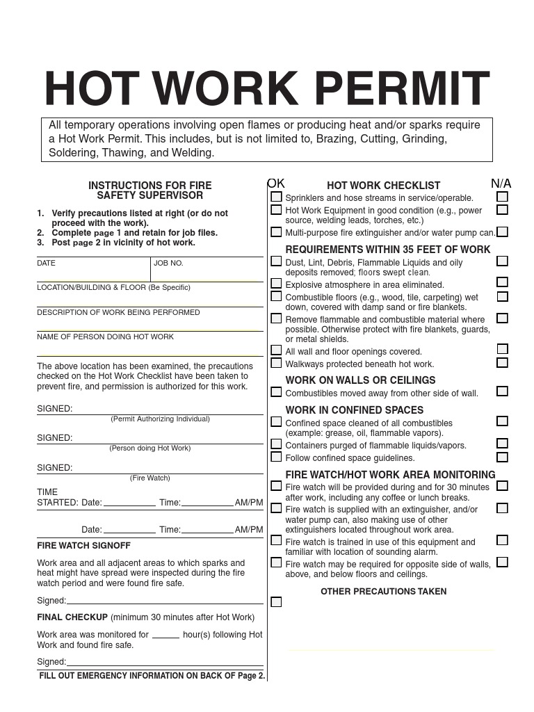 Hot Work Permit | PDF | Fires | Industrial Processes