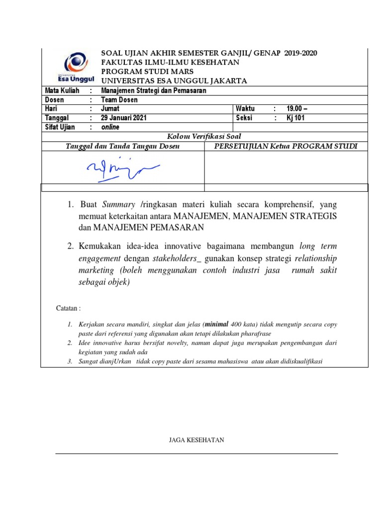 Soal UAS Manajemen Strategis Dan PEmasaran | PDF
