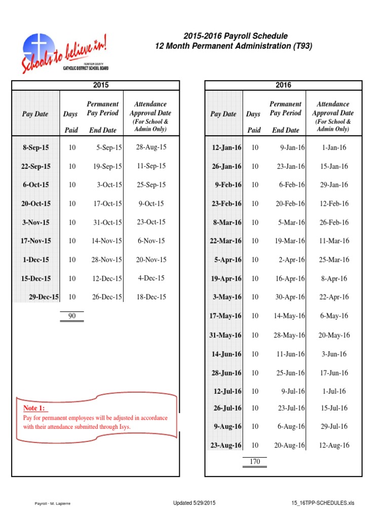 2015-2016 Payroll Schedule for Employees | PDF | Payroll | Employee ...