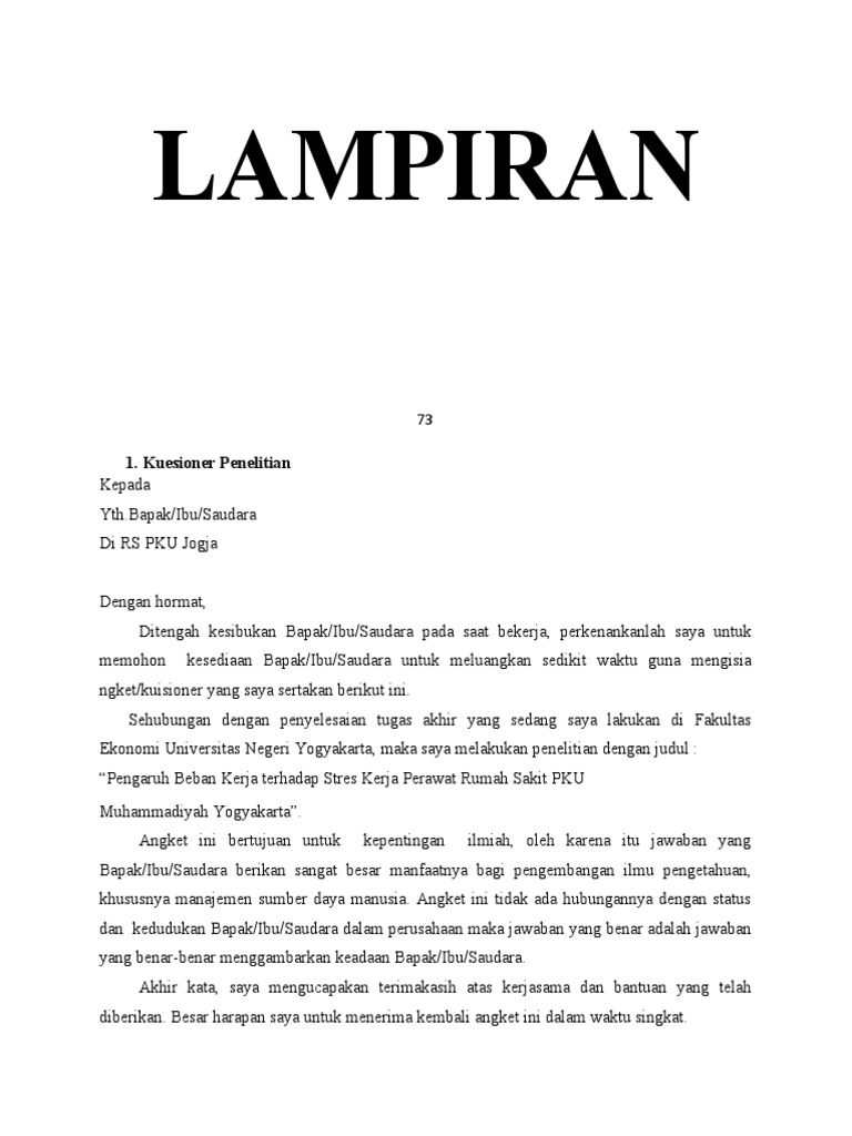 Lampiran Kuisoner | PDF