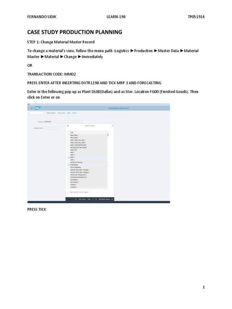 SAP Production Planning Case Study | PDF | Logistics | Inventory