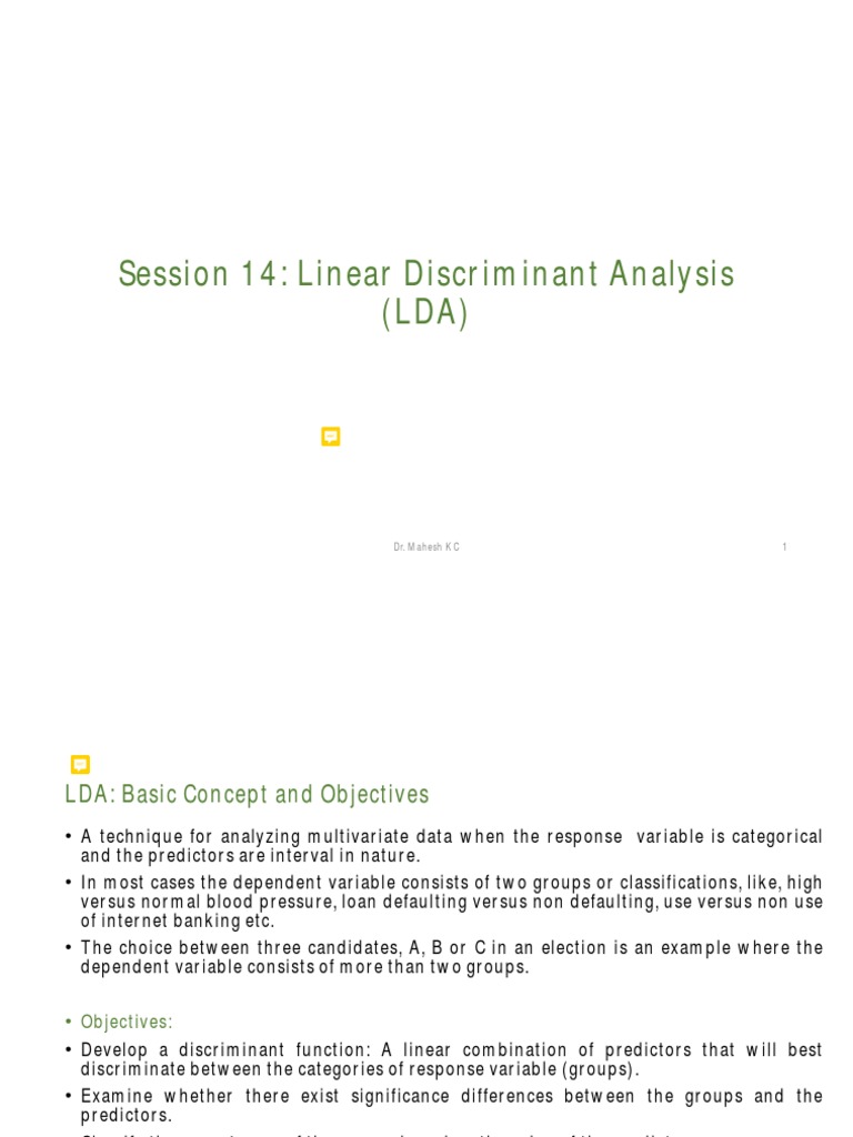 DADM S14 Linear Discriminant Analysis | PDF | Statistical ...