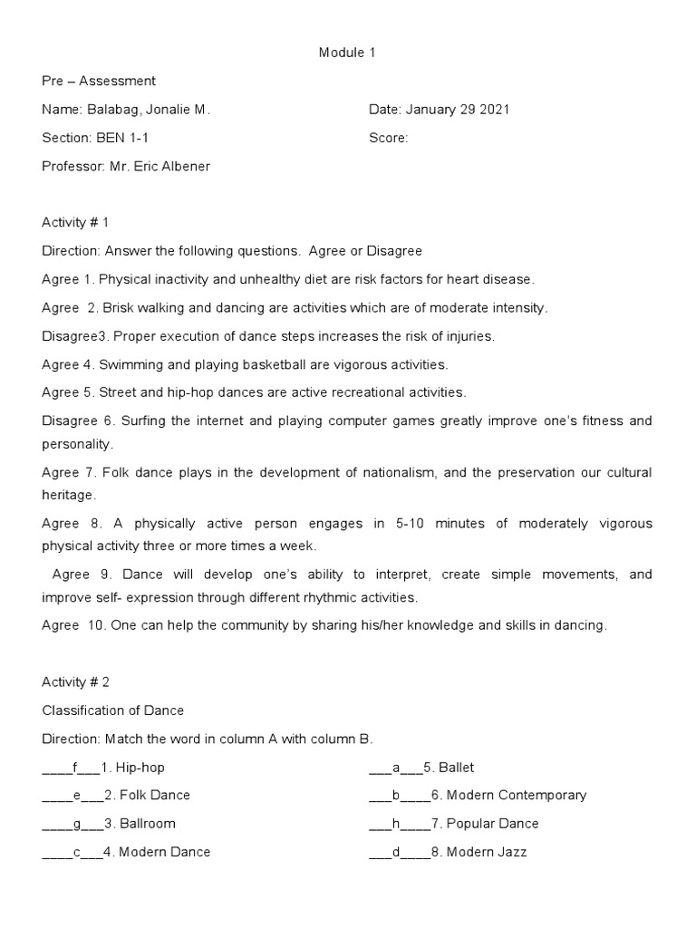 PE 2 Module 1 Balabag, Jonalie M. BEN 11 | PDF | Dances | Rhythm