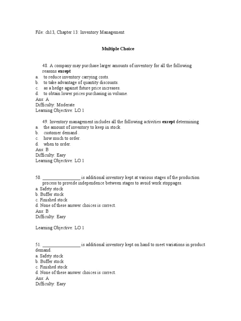 Analysis of Inventory Management Concepts and Formulas Based on a Set ...