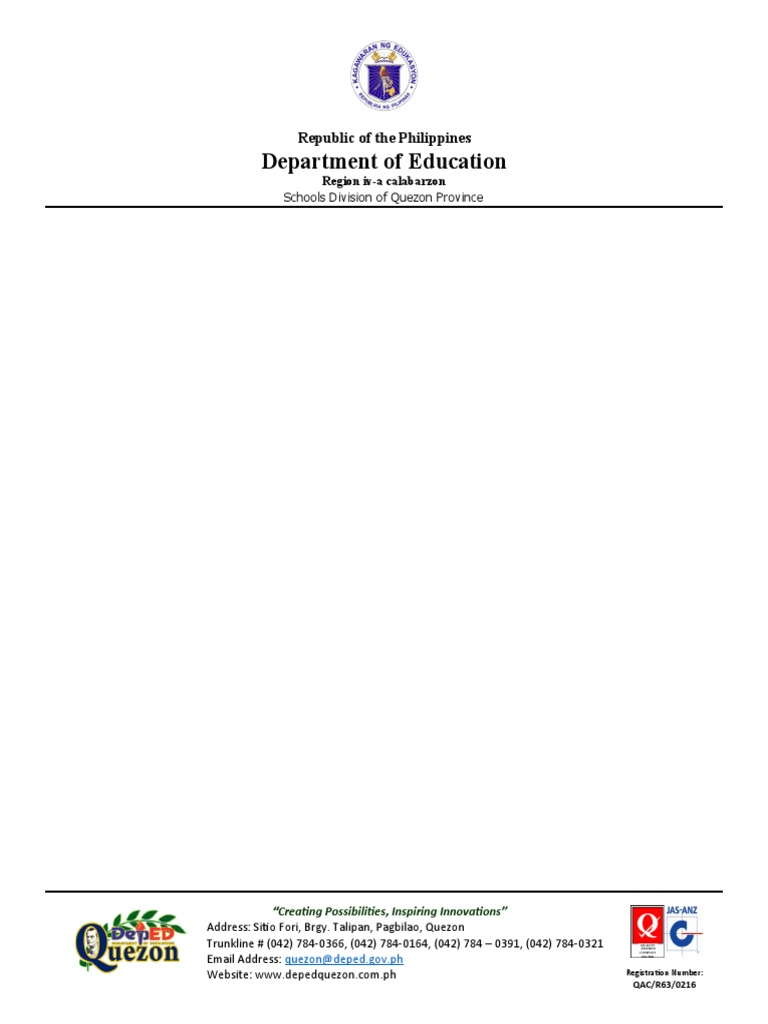 DepEd Quezon Letterhead Template | PDF