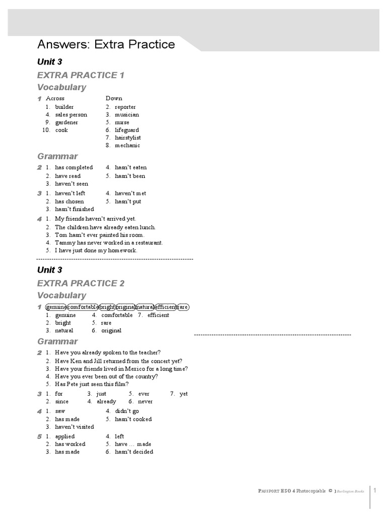 07 Unit 3 Extra Practice Key | PDF