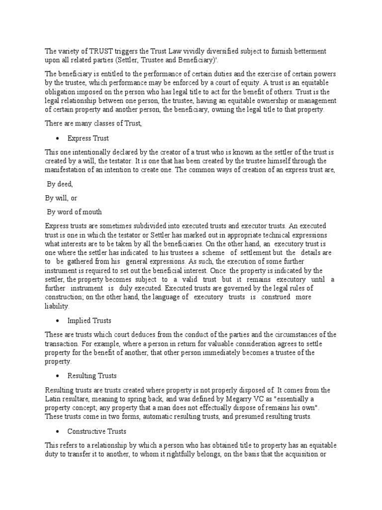 Understanding Trusts: Types and Roles | PDF | Trust Law | Trustee
