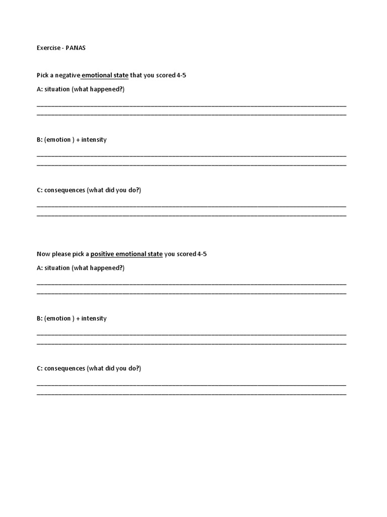Exercise PANAS EMOTIONS | PDF | Career & Growth