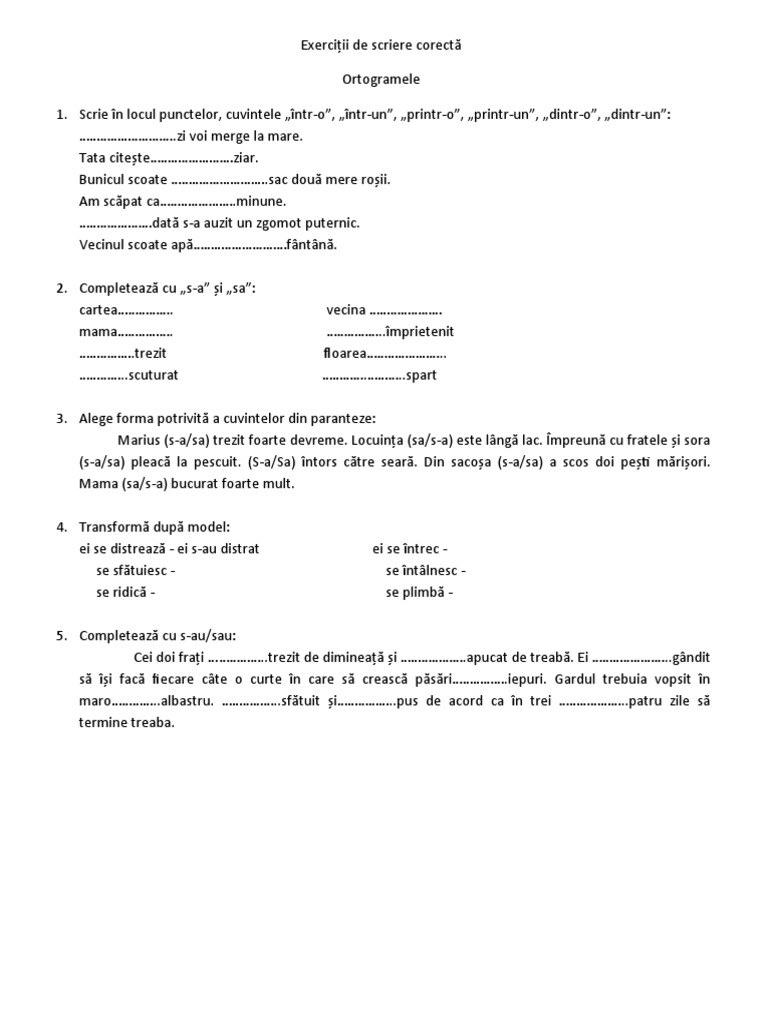 Exercitii de Scriere Corecta | PDF